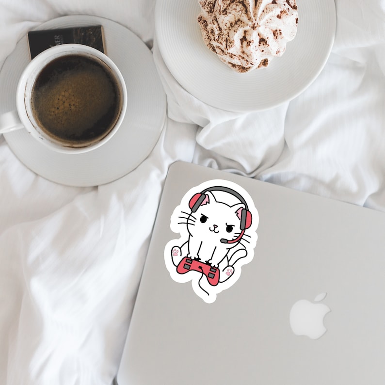 Cute Gamer Cat Sticker Three Colors Available - Etsy