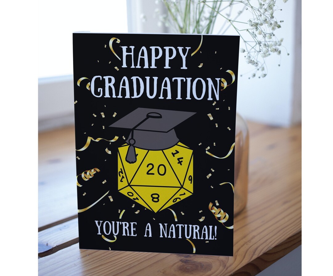 Dnd Graduation Card You're a Natural! Gold D20 With Confetti Dungeons ...