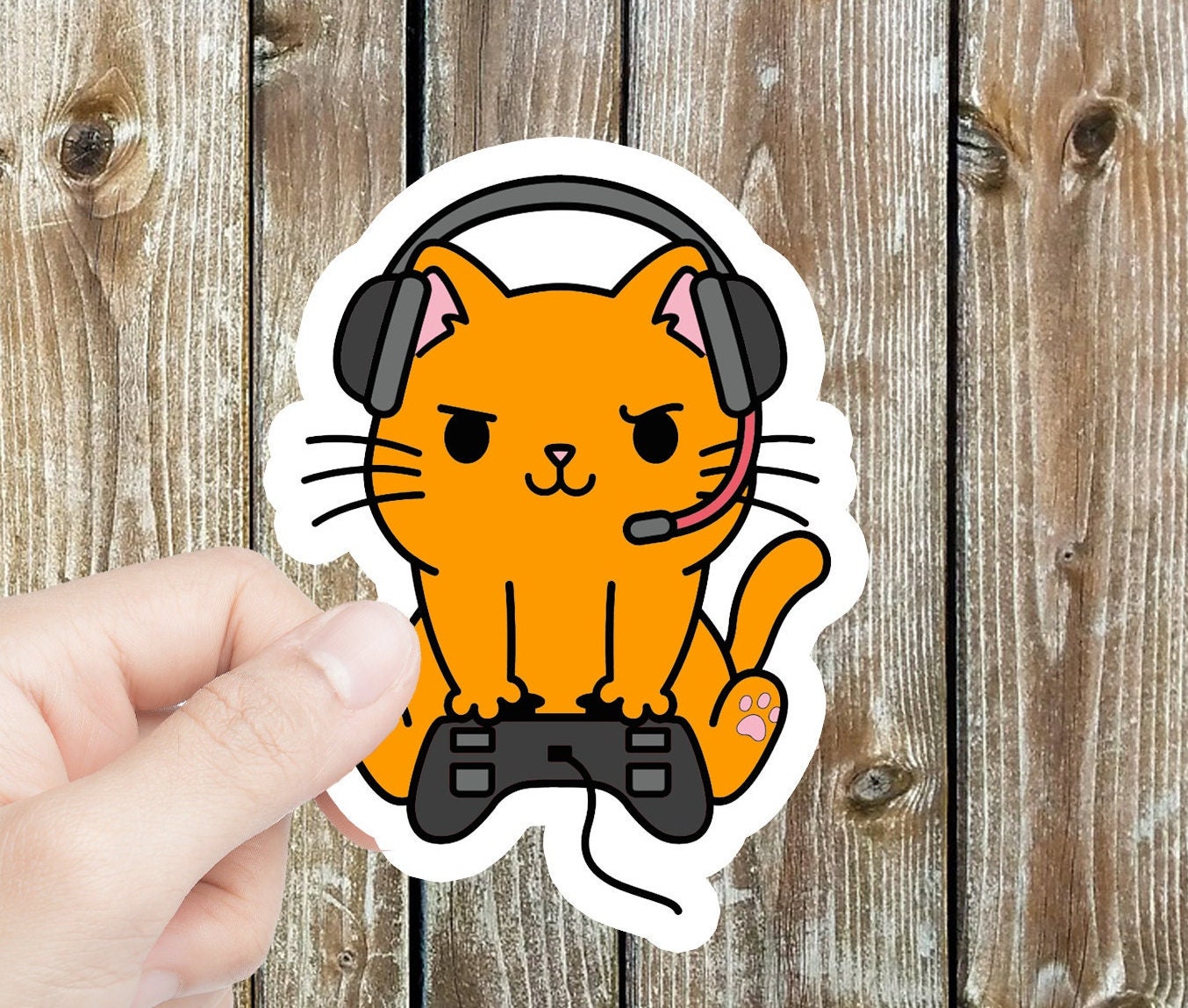 Cute Gamer Cat Sticker Three Colors Available - Etsy