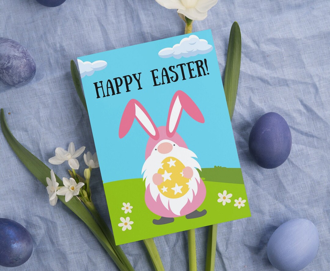 Cute Happy Easter Gnome With Bunny Ears Greeting Card - Etsy