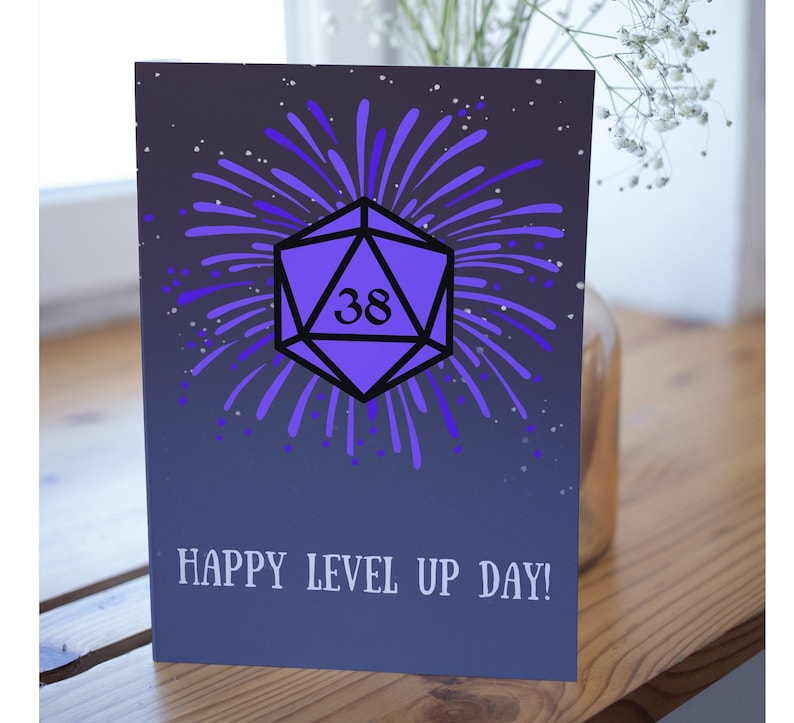 Custom Age Dnd Level up Birthday Card Fireworks D20 TTRPG Birthday ...