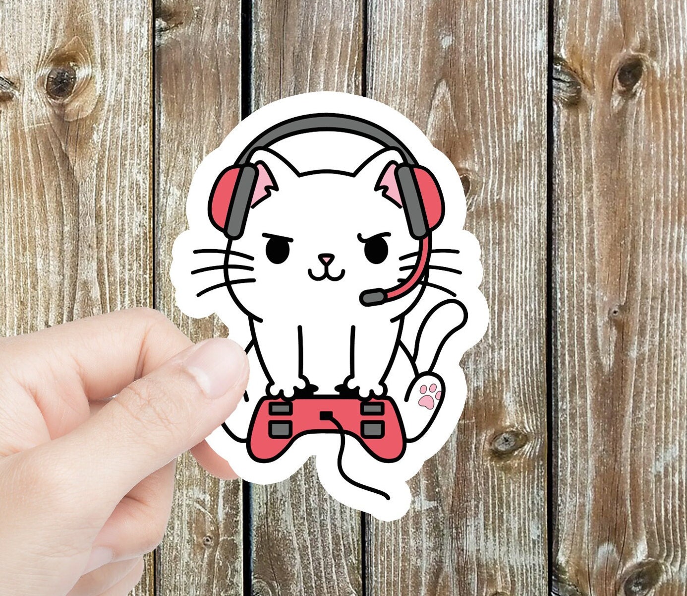 Cute Gamer Cat Sticker Three Colors Available - Etsy
