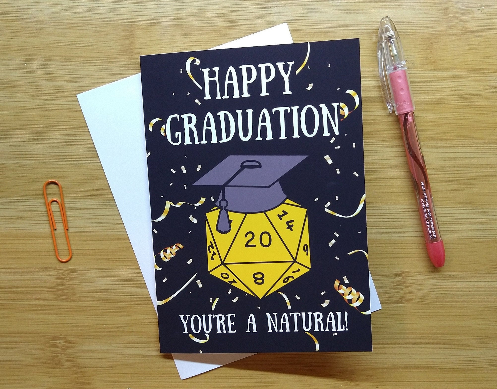 Dnd Graduation Card You're a Natural Gold D20 With Confetti Dungeons ...
