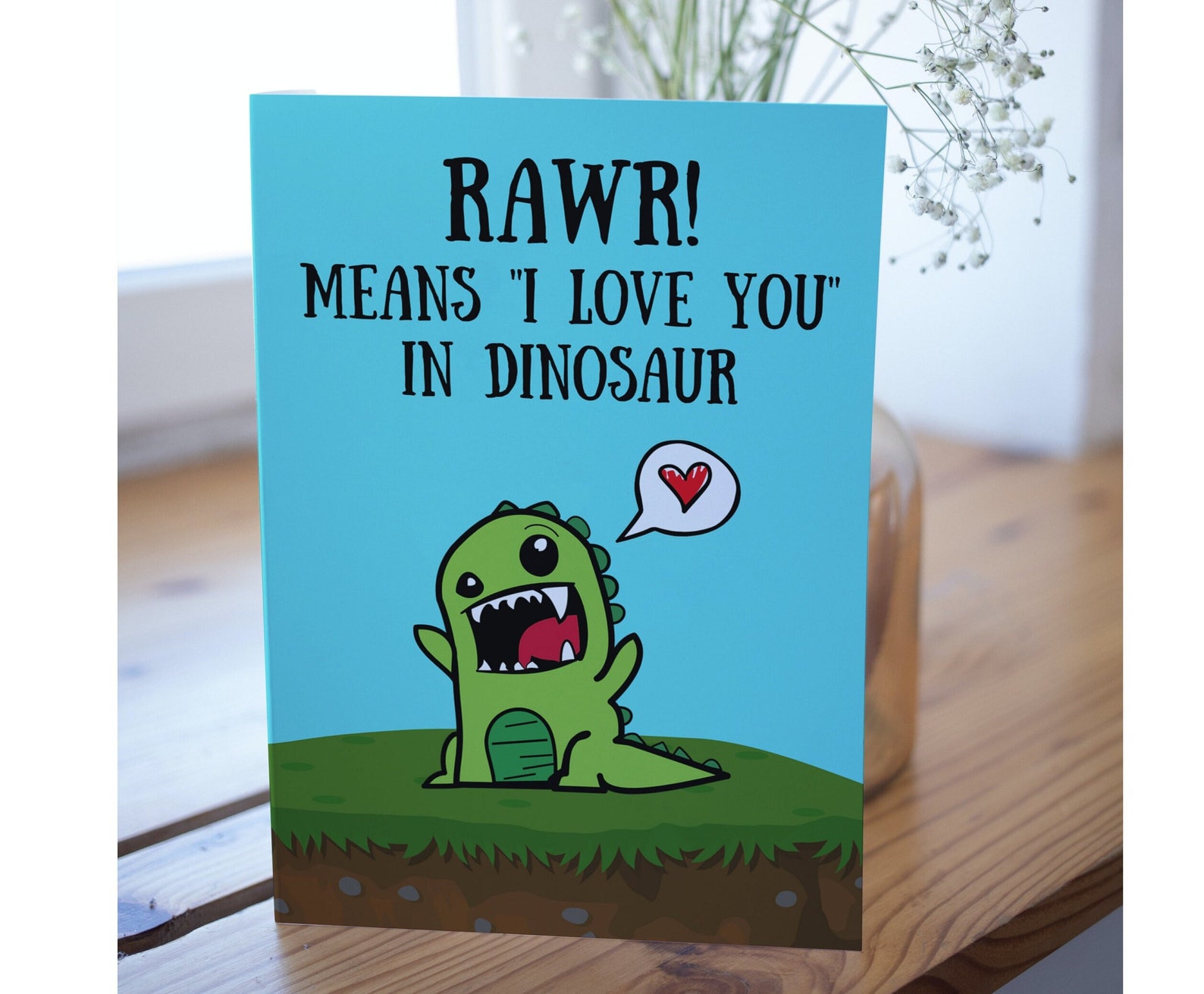 Cute Dinosaur I Love You Greeting Card Valentine Anniversary Miss You ...