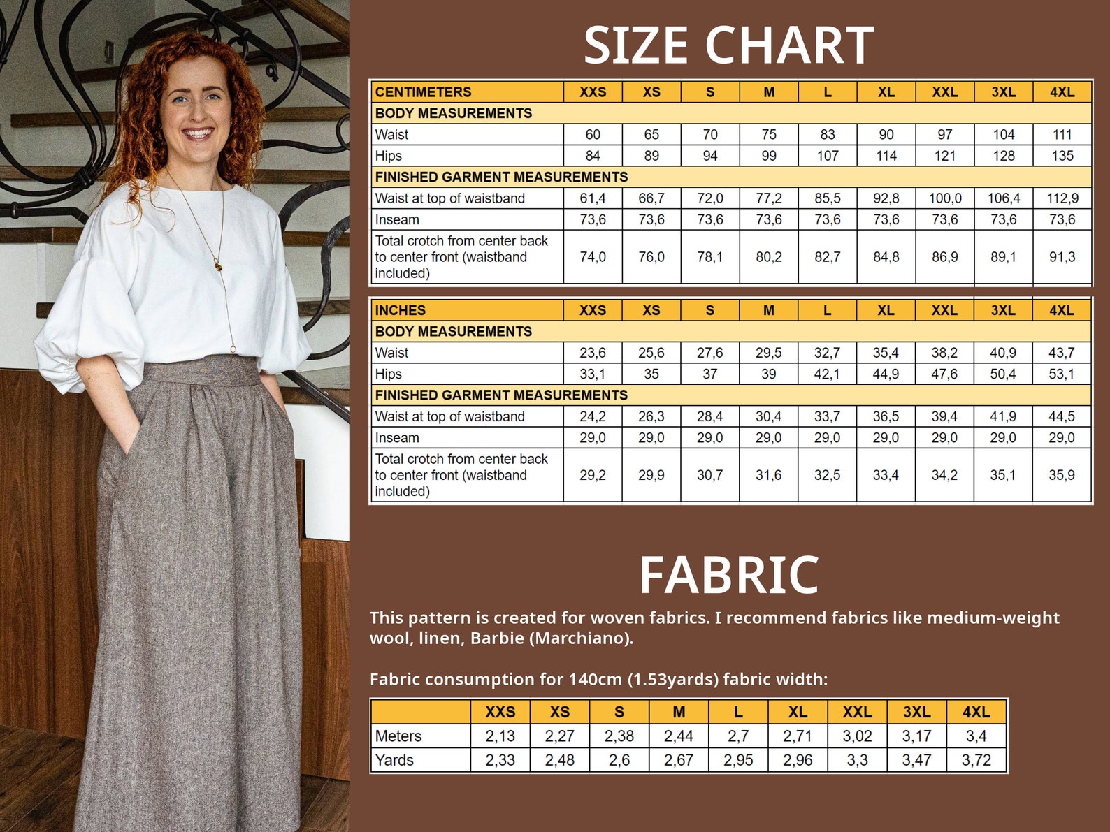 Wide Leg Pants PDF Sewing Pattern, 9 Sizes (XXS-4XL) With Instructions ...