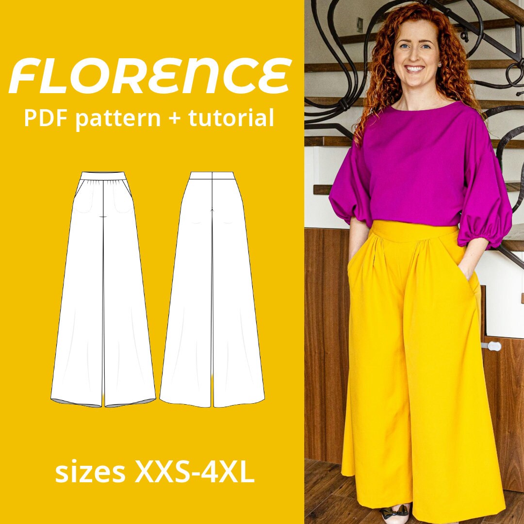 Wide Leg Pants PDF Sewing Pattern, 9 Sizes XXS-4XL With Instructions - Etsy