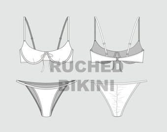 Star String Bikini Set Top Bottom Fashion Illustration Technical Flat ...