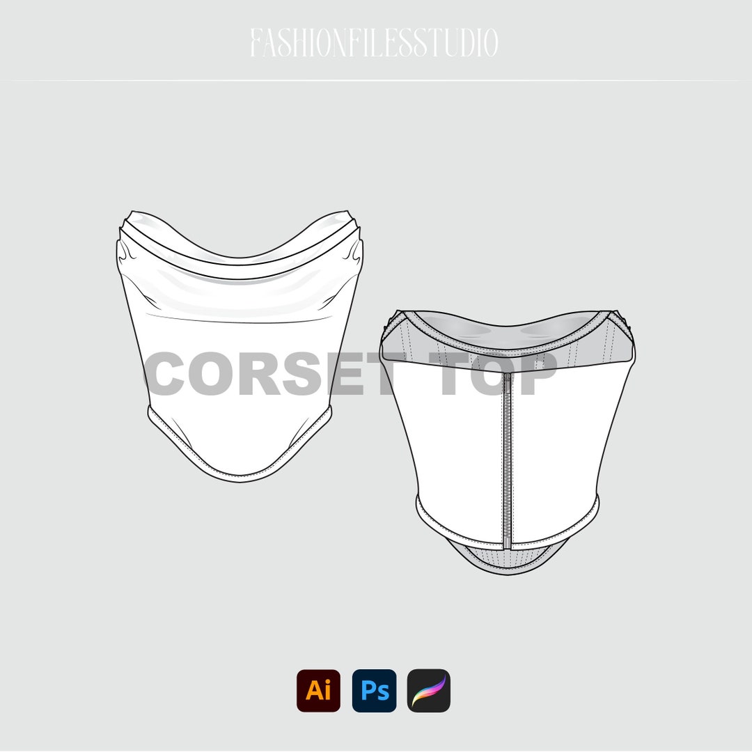 Corset Top Fashion Flat Technical Sketch Illustration Mockup CAD - Etsy