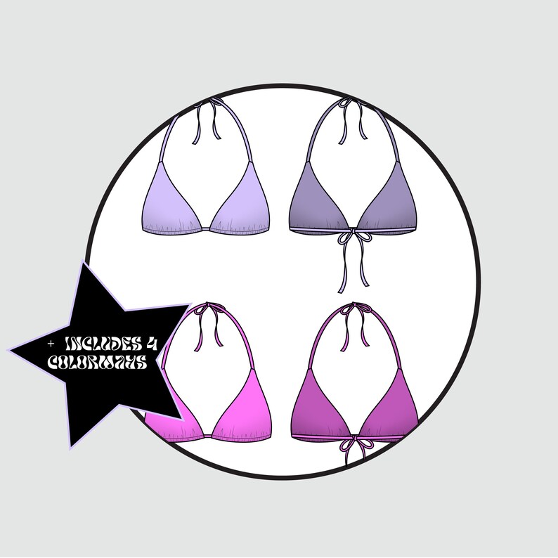 String Bikini Top Fashion Technical Flat Sketch Illustration Mockup ...