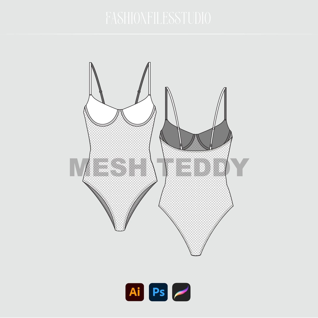 Mesh Teddy Fashion Flat Technical Sketch Illustration Mockup CAD Vector ...