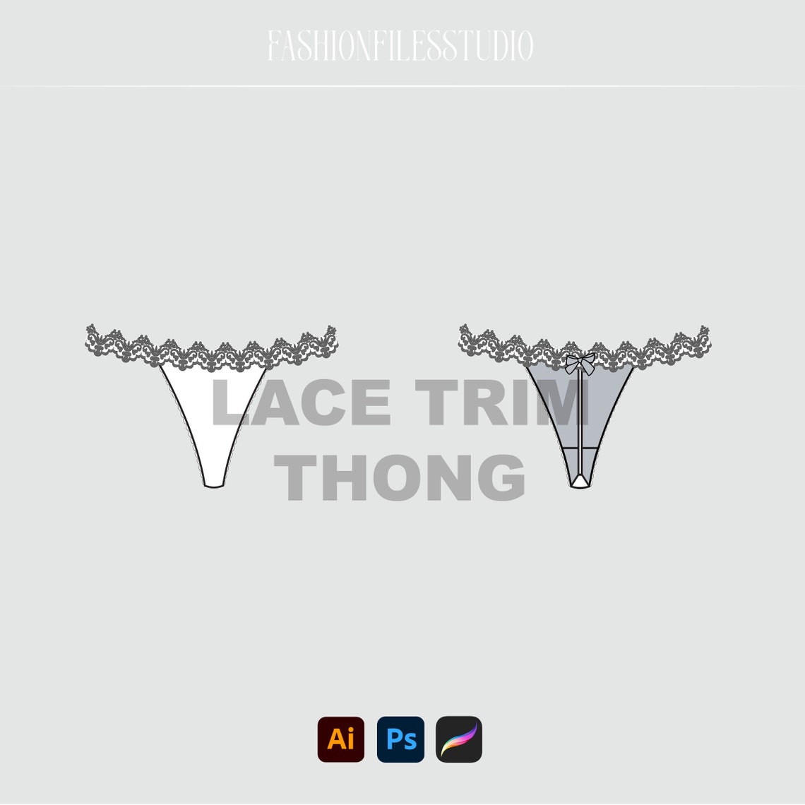 Lace Trim Thong Fashion Technical Flat Sketch Illustration Mockup ...