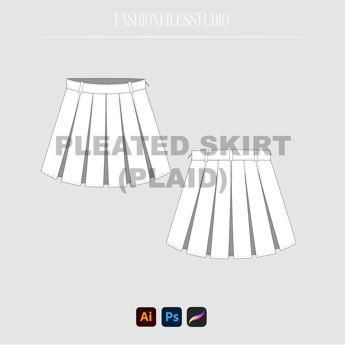 Pleated Skirt Fashion Flat Technical Illustration Template Mockup ...