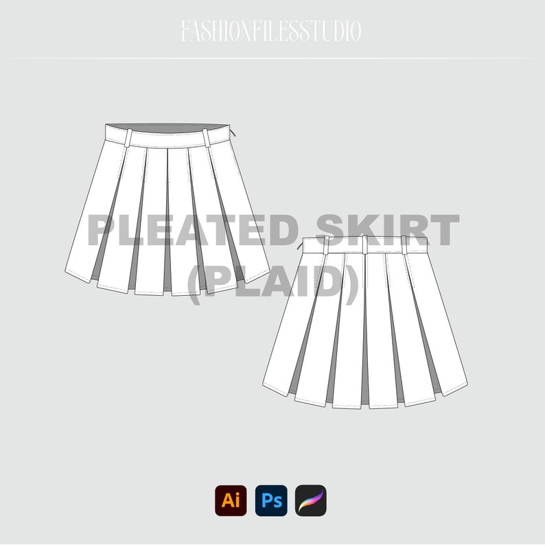 Pleated Skirt Fashion Flat Technical Illustration Template Mockup ...