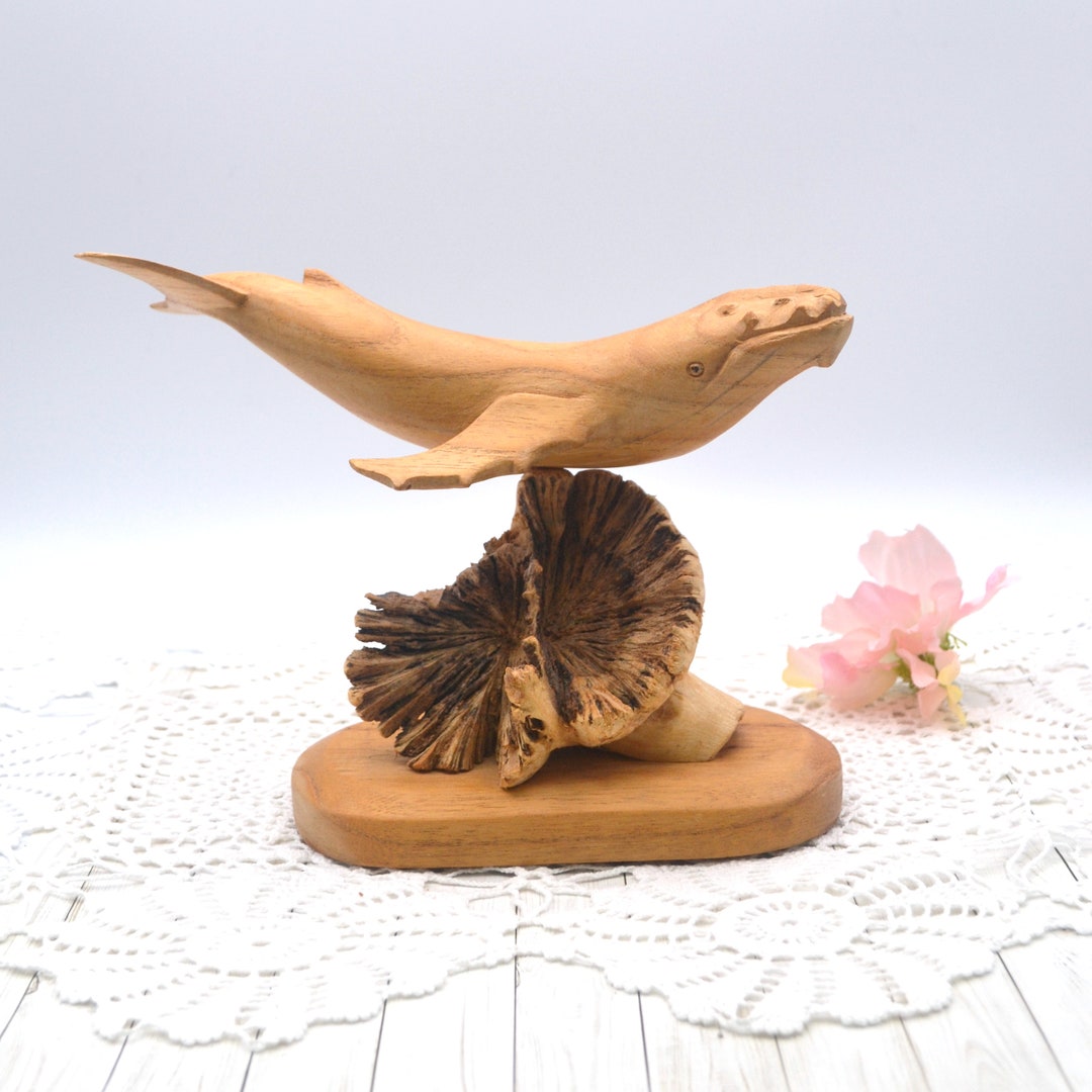 Wooden Whale Statue / Hand Carved Wooden Humpback Whale Sculpture ...