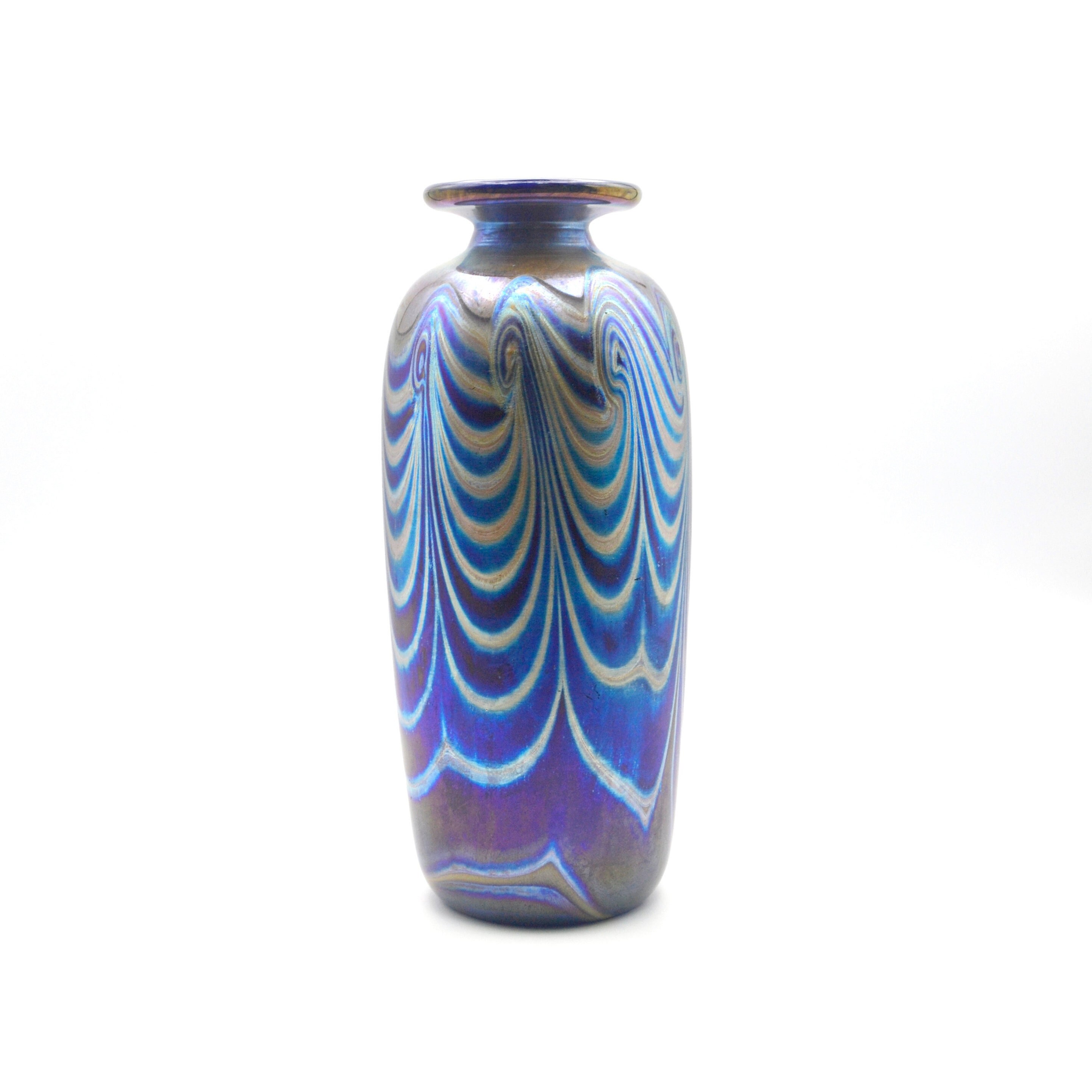 Stephen Fellerman Feather Pull Blown Glass Art Nouveau Vase / Signed ...