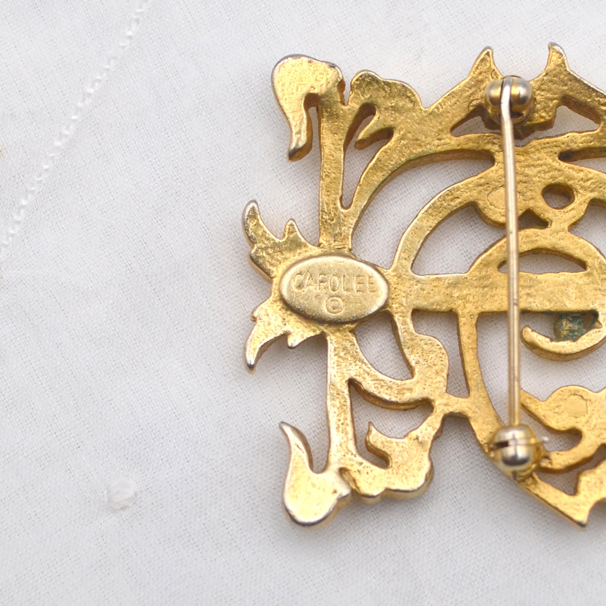 Vintage Carolee Art Nouveau Inspired Brooch Jewelry / Gold Tone Ornate ...