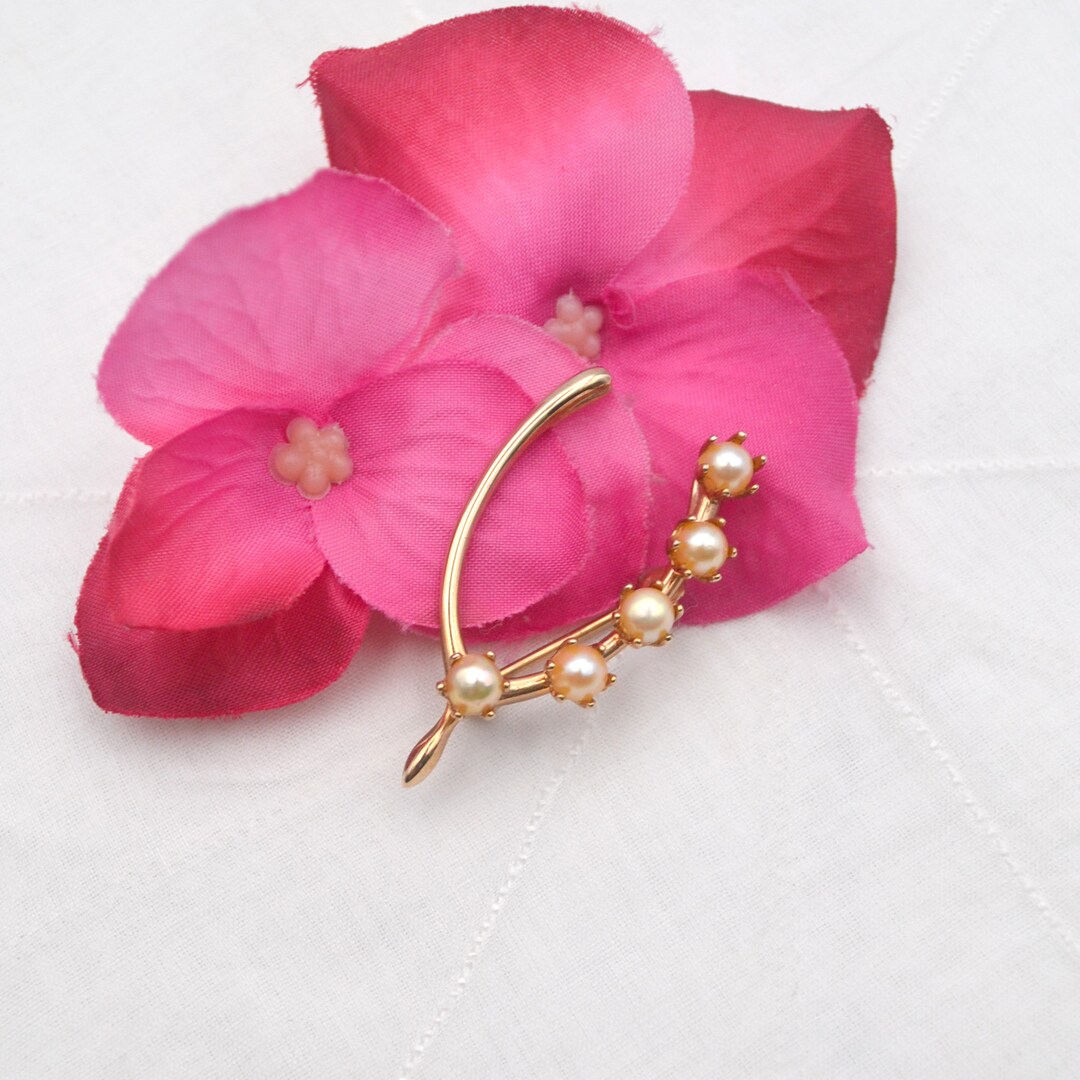 Vintage Wishbone Goldtone Brooch With Faux Pearls / Lucky Wishbone Pin ...