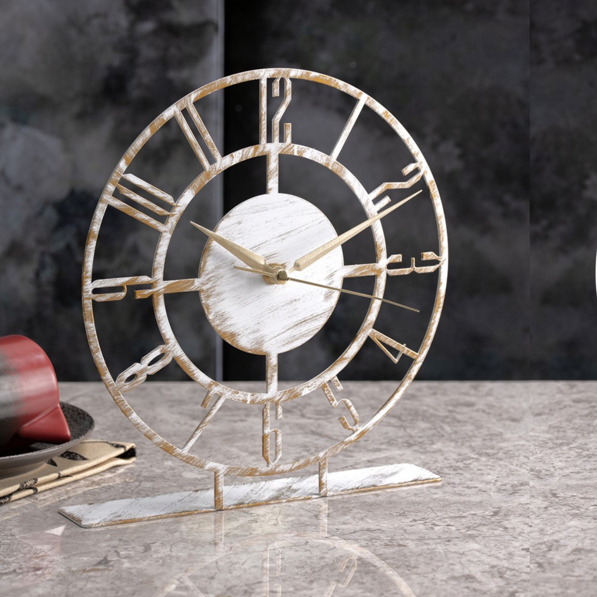 Decorative Metal White Tumbled 3D Authentic Table Top Clock 25x23cm - Etsy