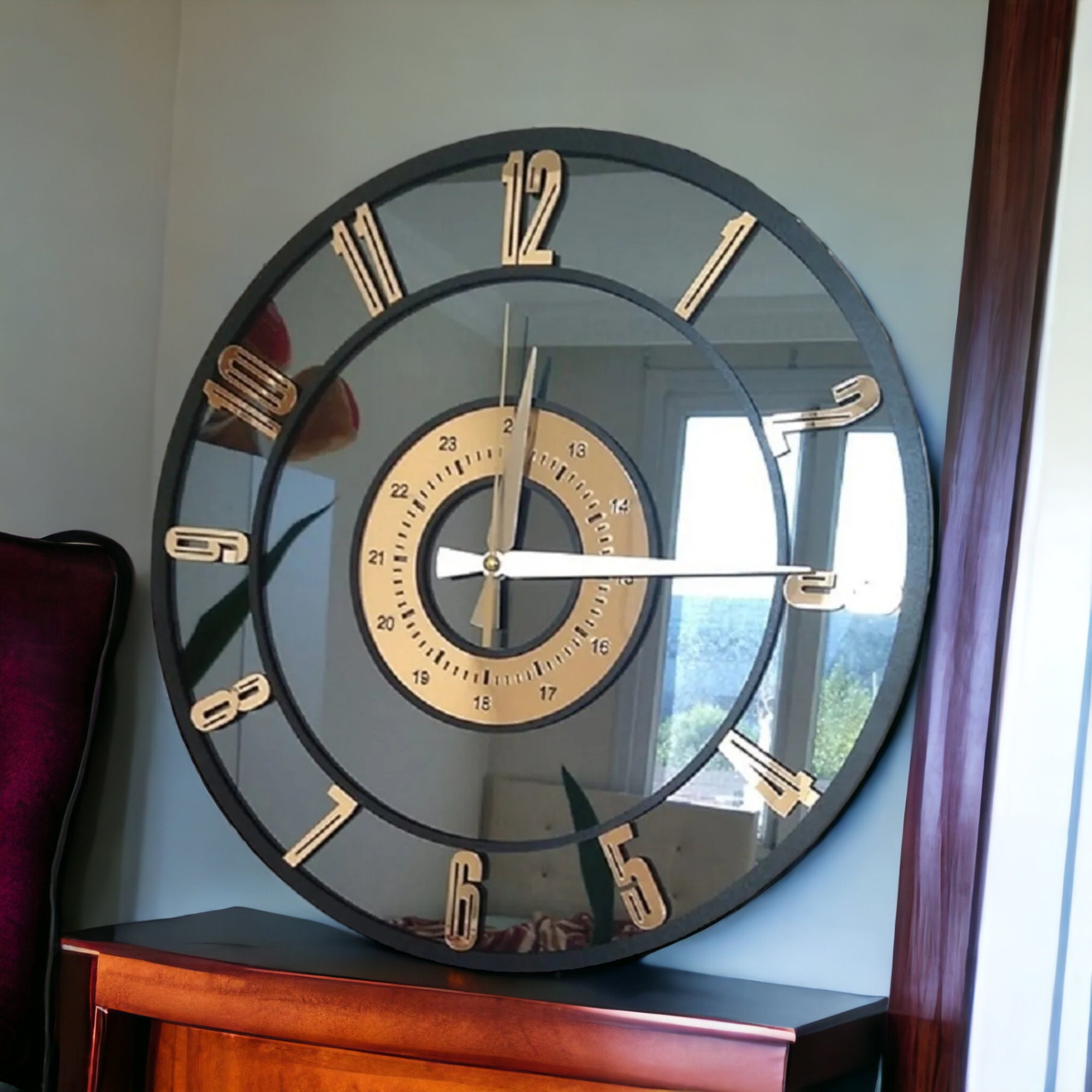 Real Mirror Decorative Wall Clock 40 CM - Etsy