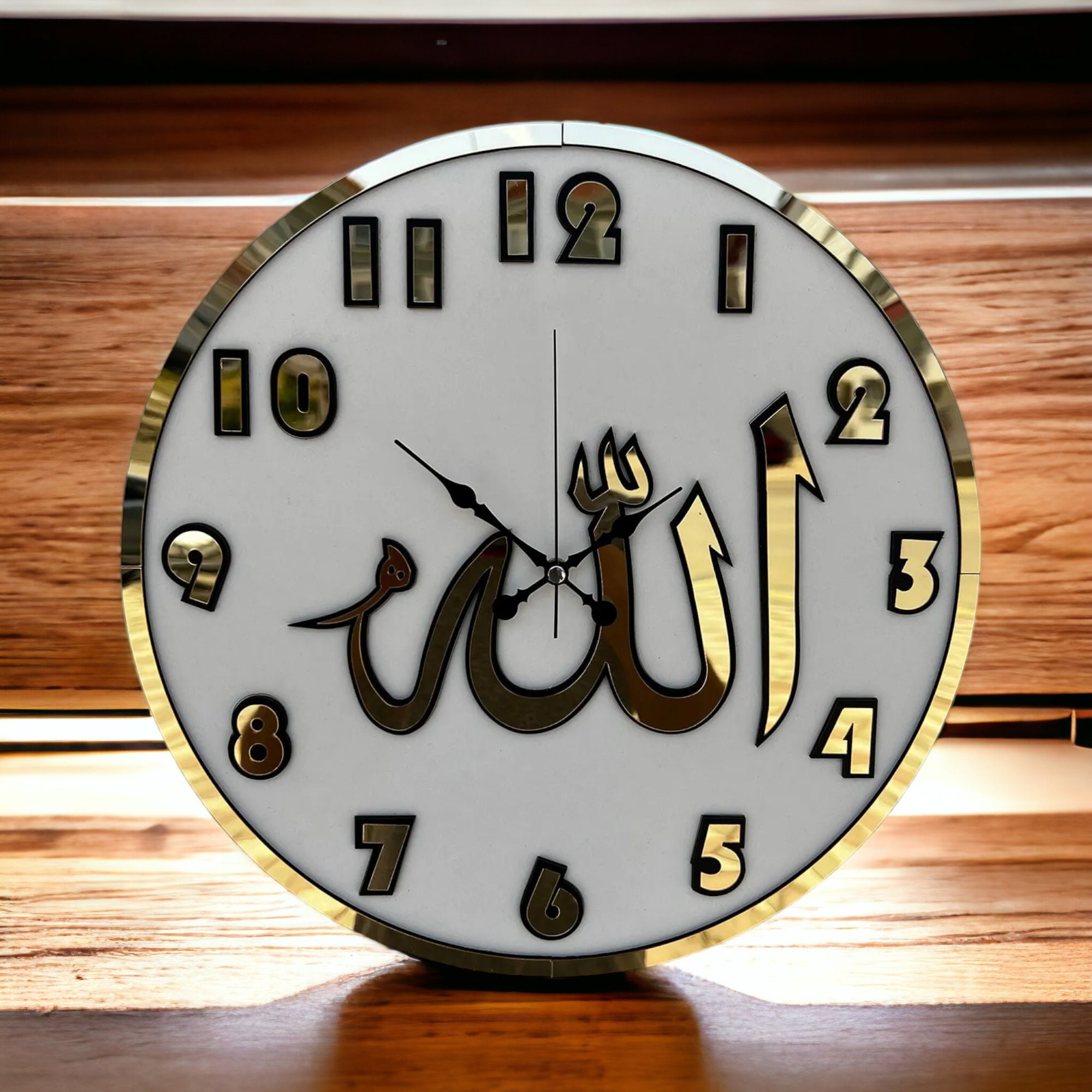 Decorative Wall Clock Wooden and Mirrored Allah Word 40x40cm - Etsy