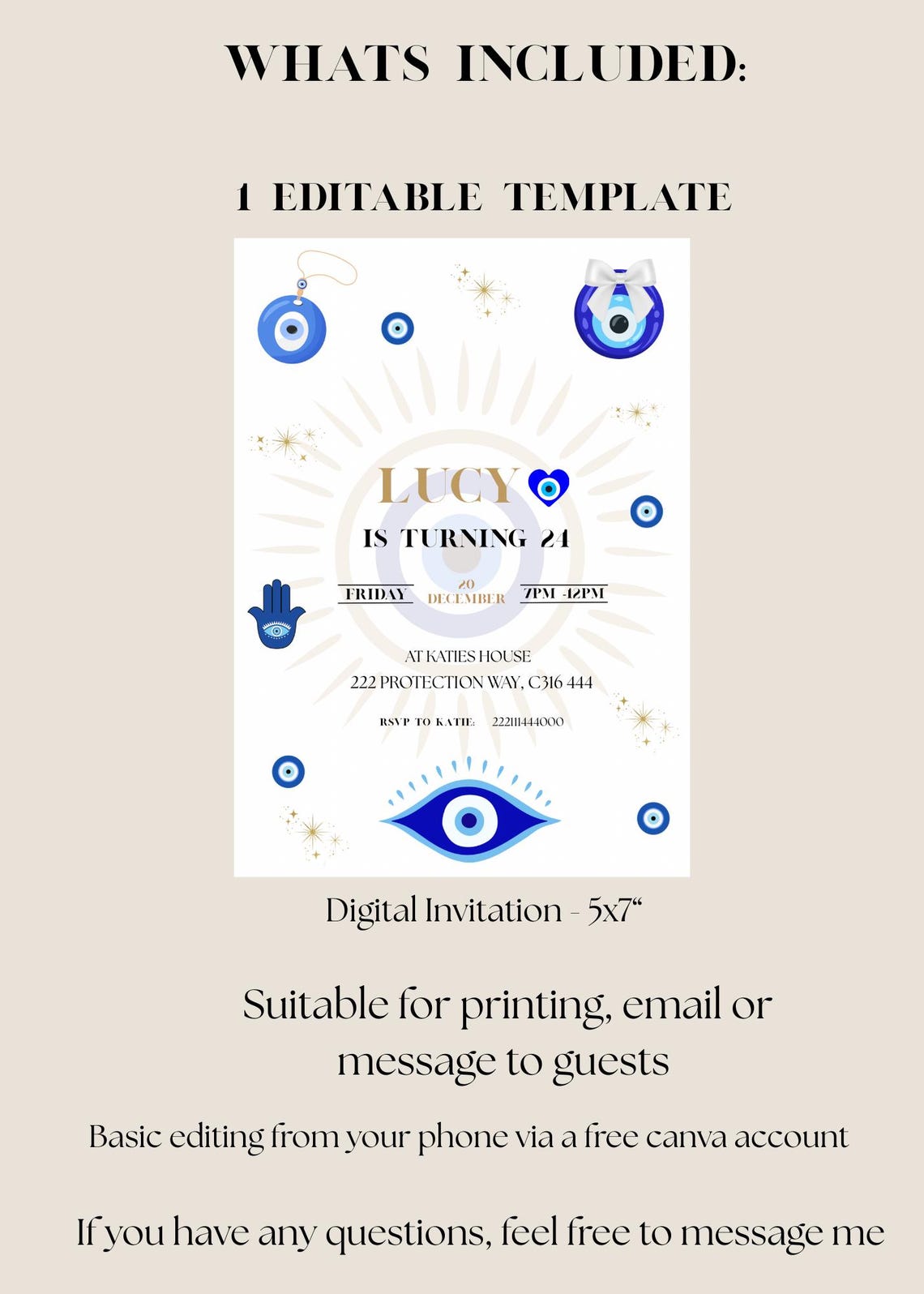 Editable Evil Eye Digital Party Invitation - Etsy