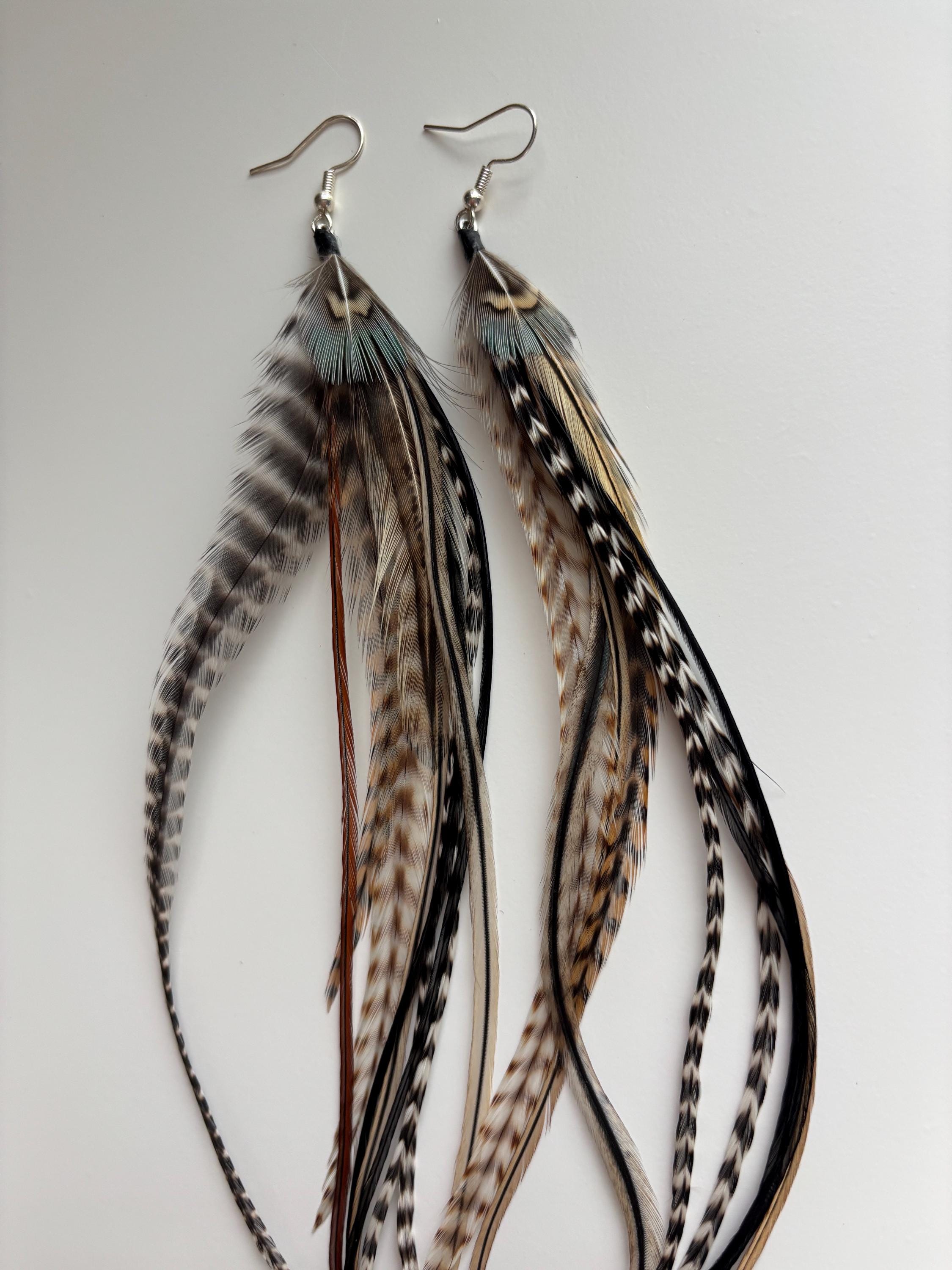 Custom Pair of Feather Earrings, Long Hair Feather Earrings, Western ...