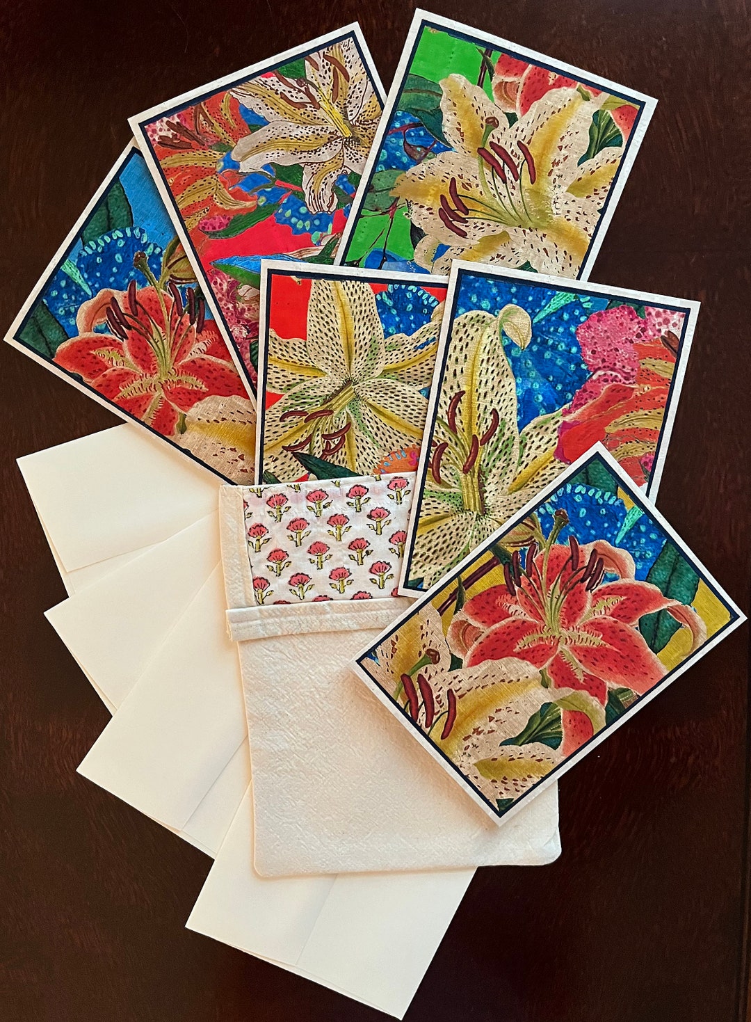 Belize Floral Hand Made Cards, Set of 6 With Hand Made Muslin Pouch - Etsy