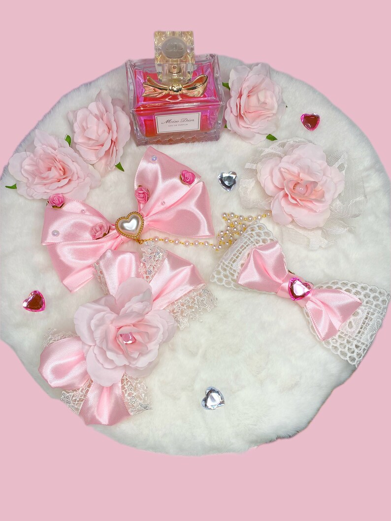 MADE TO ORDER - Cute Hair Clip Pink Bow Lace Bow Lolita Fashion ...