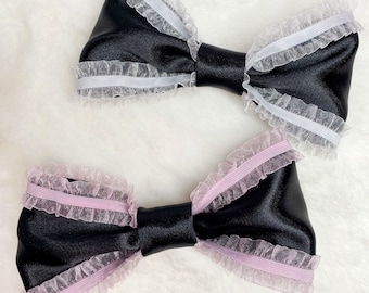 MADE TO ORDER - Cute Hair Clip Pink Bow Lace Bow Lolita Fashion ...