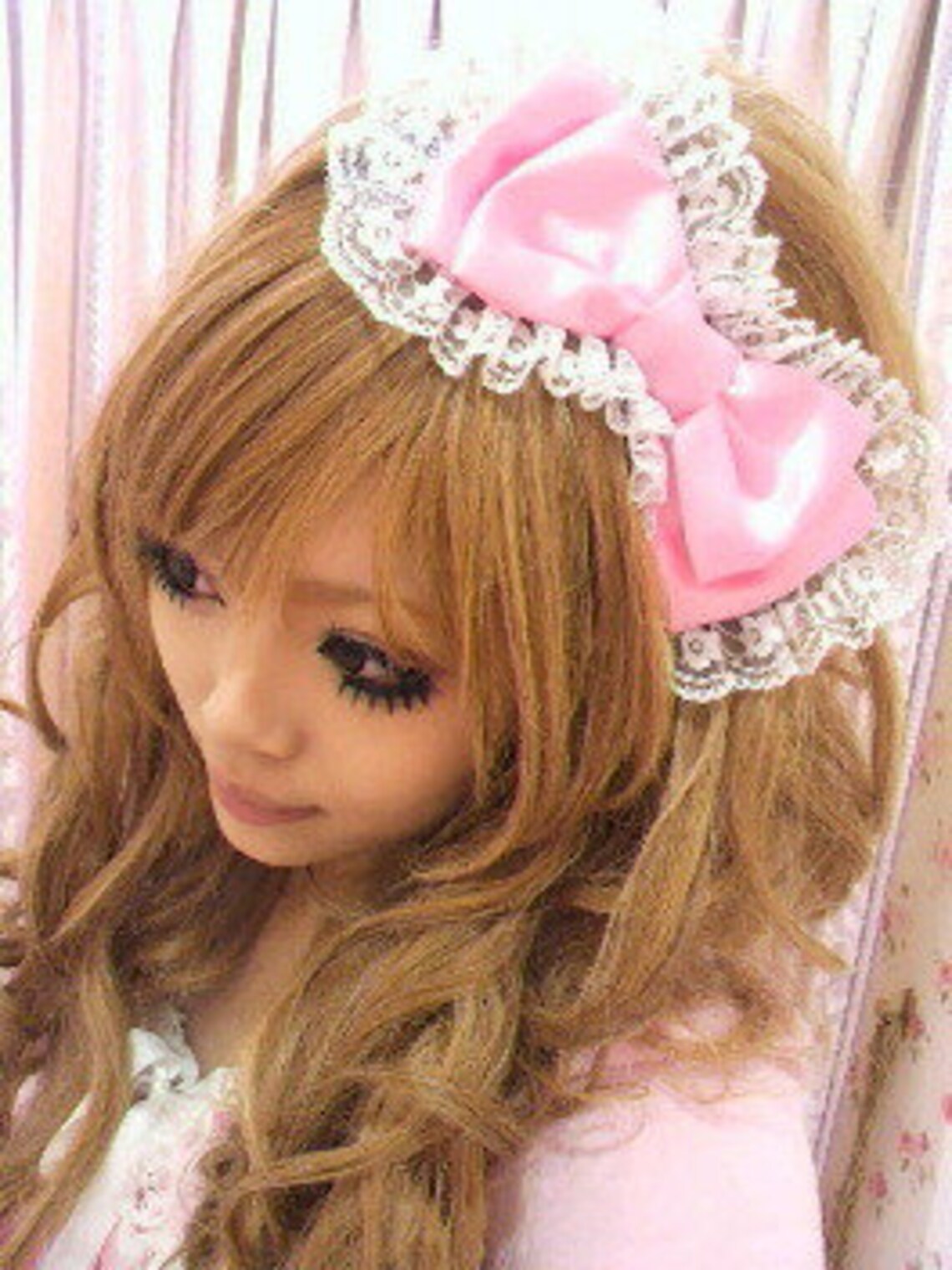 MADE TO ORDER - Cute Hair Clip Pink Bow Lace Bow Lolita Fashion ...