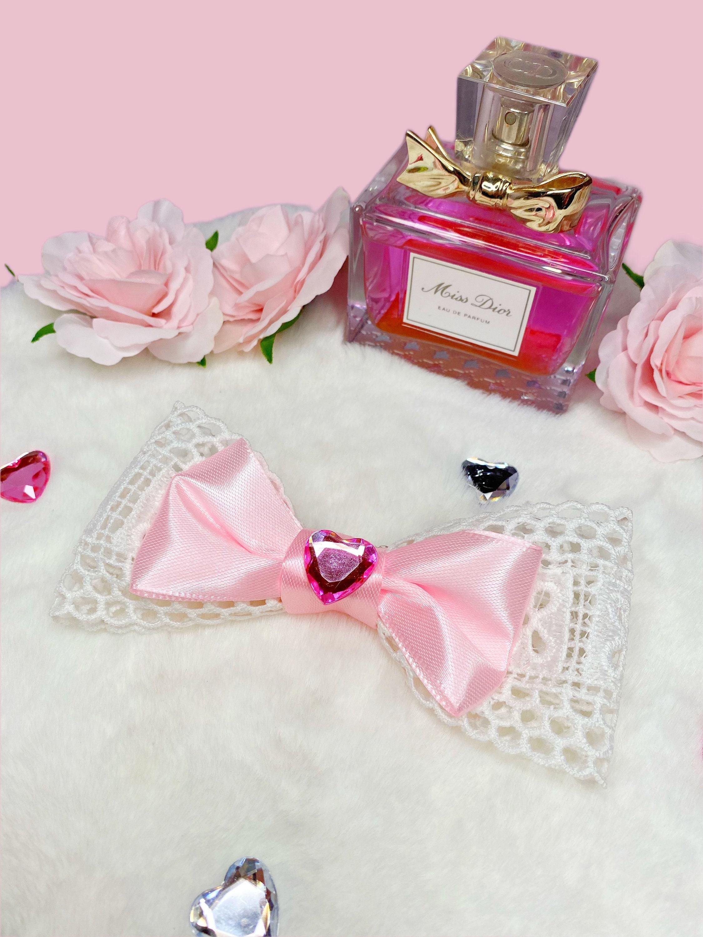 MADE TO ORDER - Cute Hair Clip Pink Bow Lace Bow Lolita Fashion ...