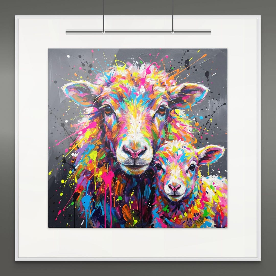 Abstract Sheep & Lamb Wall Art Print – Neon Pastel Farm Animal Decor ...