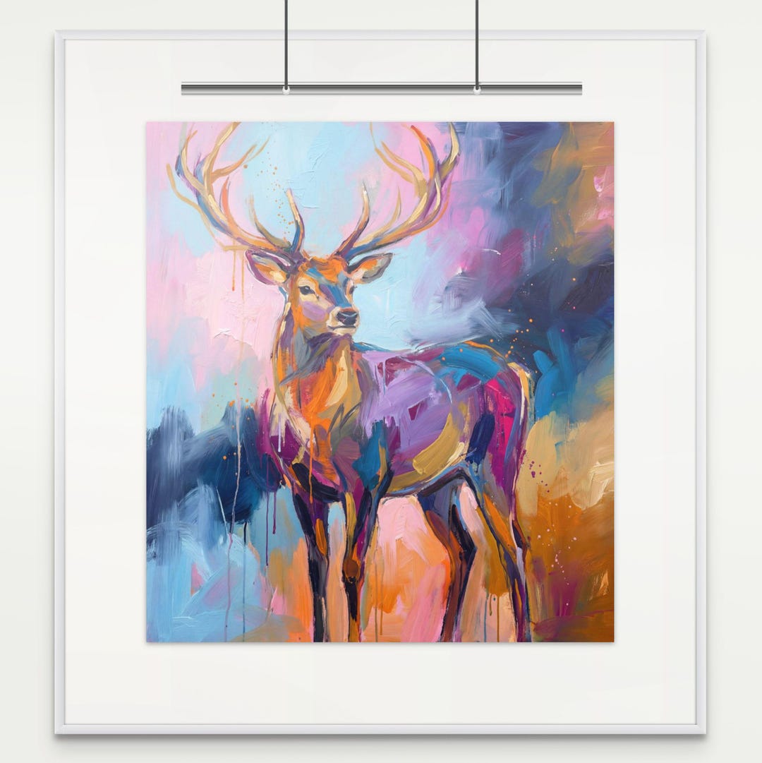 Abstract Deer Stag Wall Art Print – Colourful Modern Wildlife Painting ...