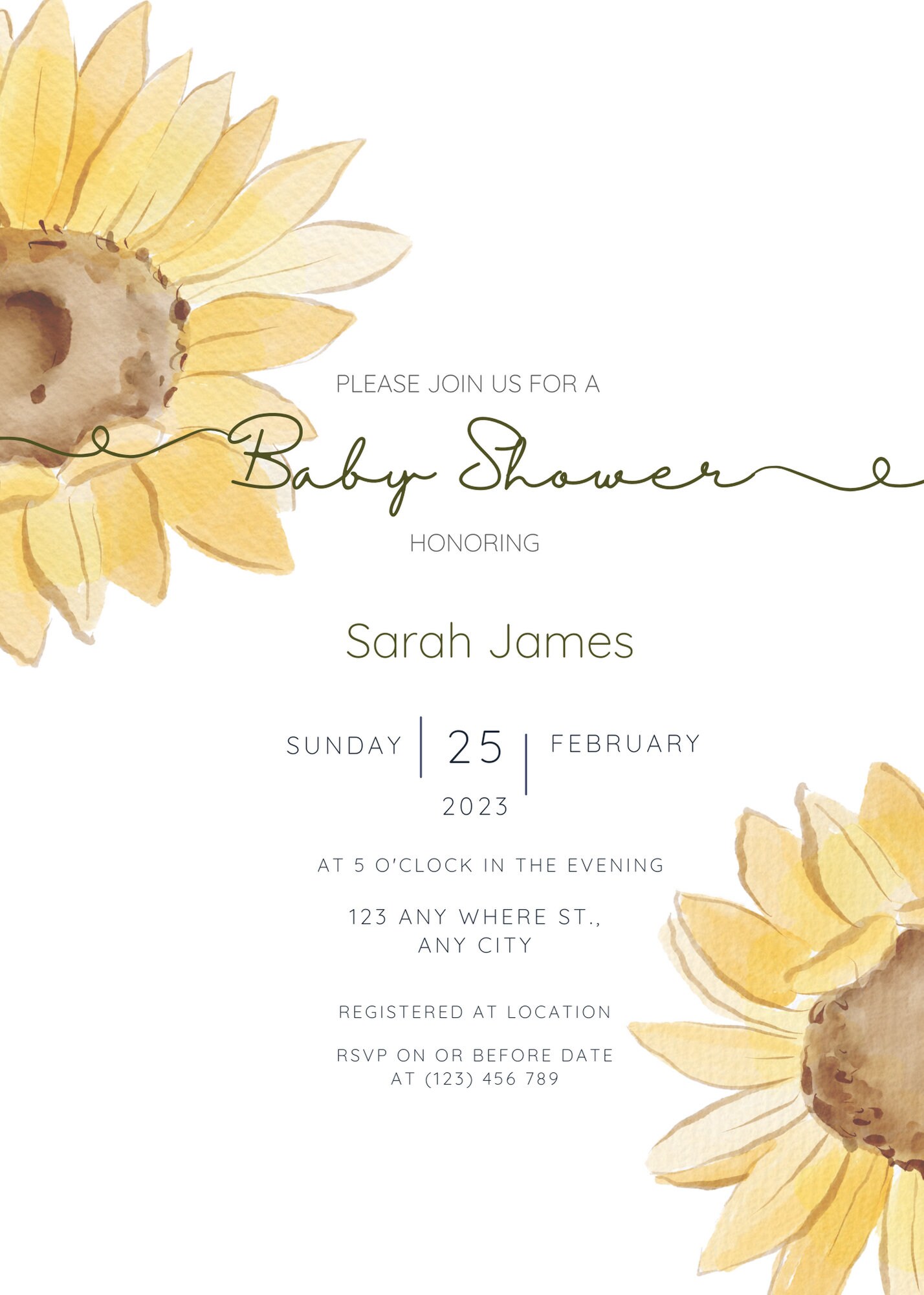 Editable Sunflower Themed Baby Shower Invitation Digital - Etsy