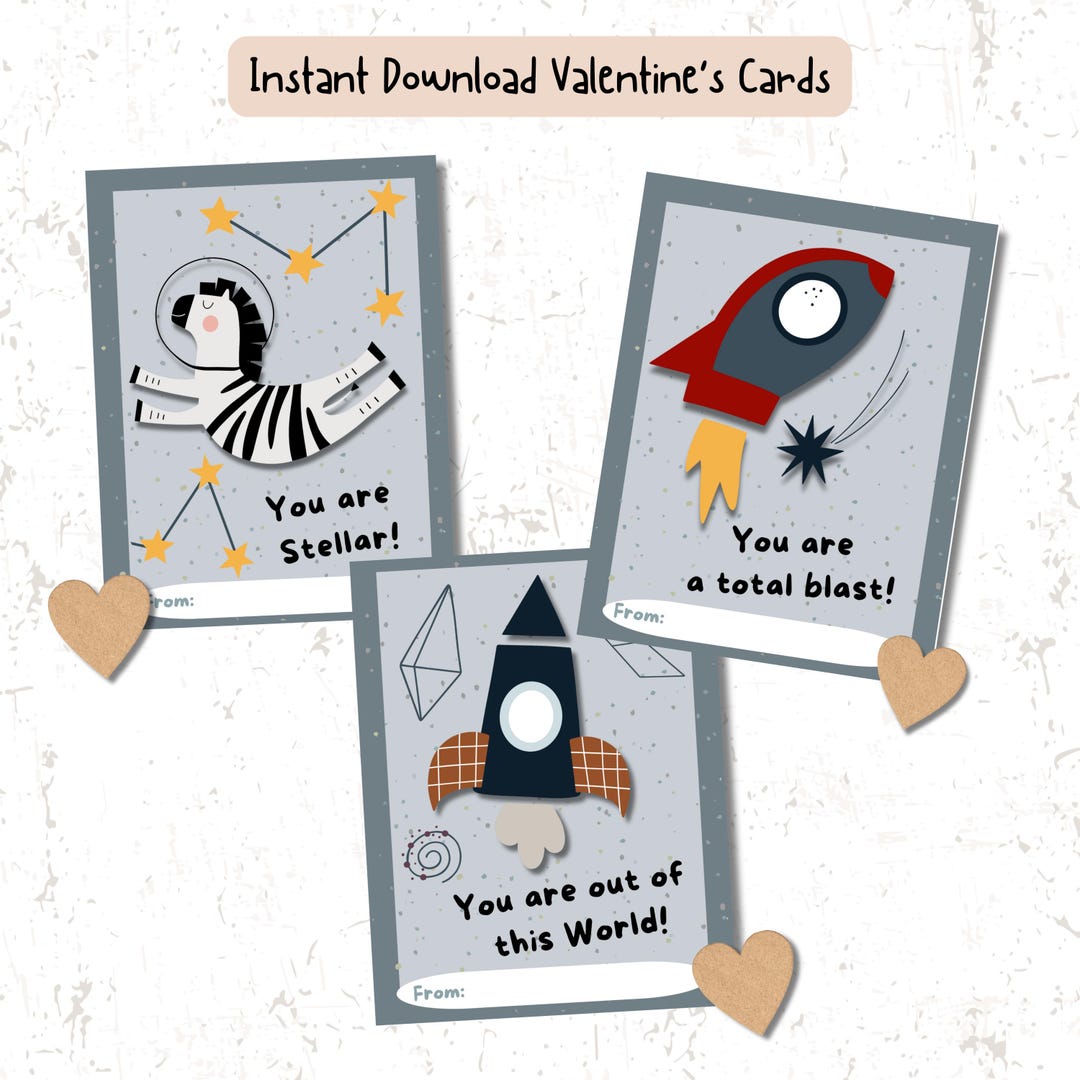 Printable Outer Space Valentine Cards, Kids Classroom Valentine, Cute ...