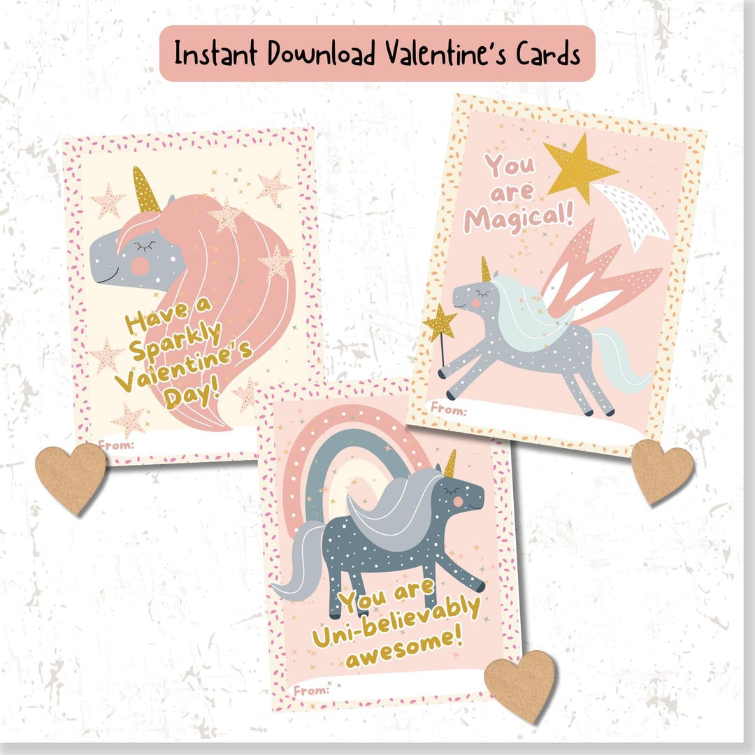 Unicorn Valentine's Day Cards, Unicorn Theme, Kids Classroom Valentine ...