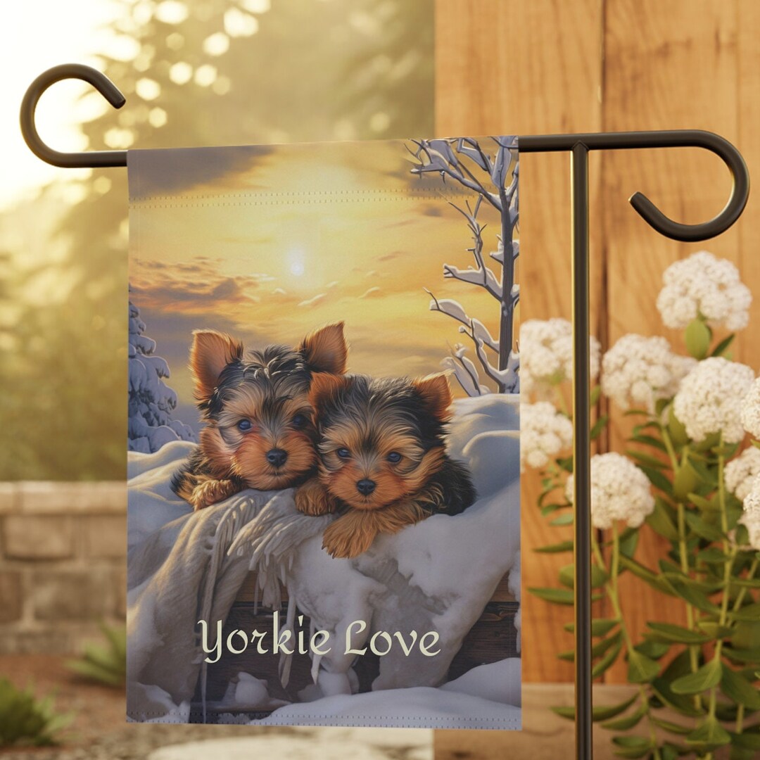 Yorkie Love Winter Garden and House Banner, Yorkie Winter House Banner ...