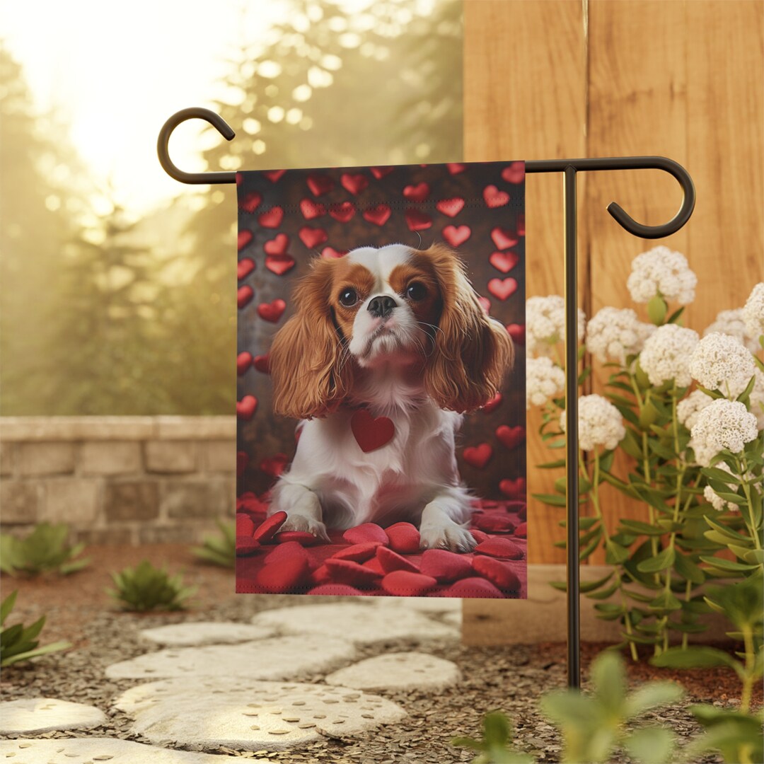 Cavalier King Charles Valentine's Garden & House Banner, 12x18 In ...