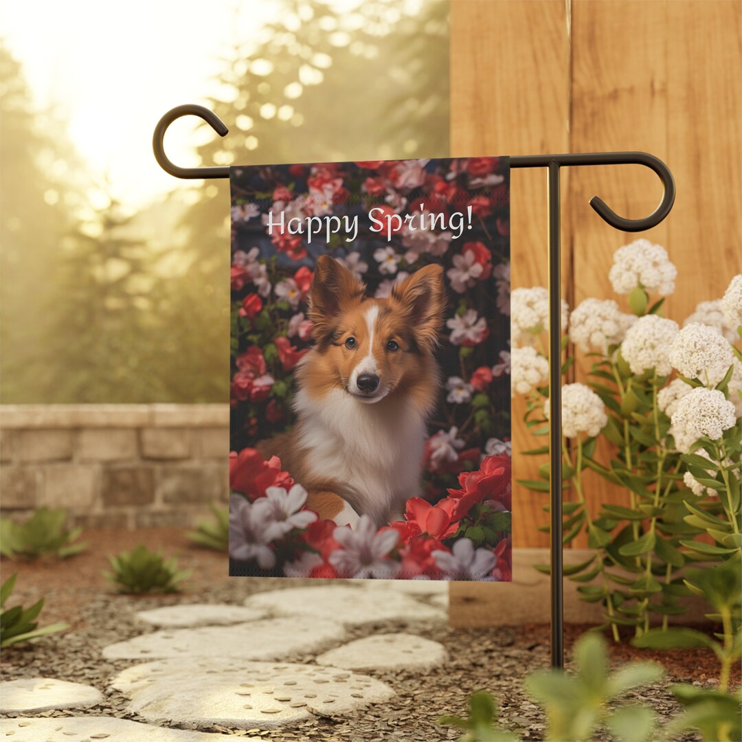 Shetland Sheepdog Puppy Spring Garden & House Banner, 12x18 In, Sheltie ...