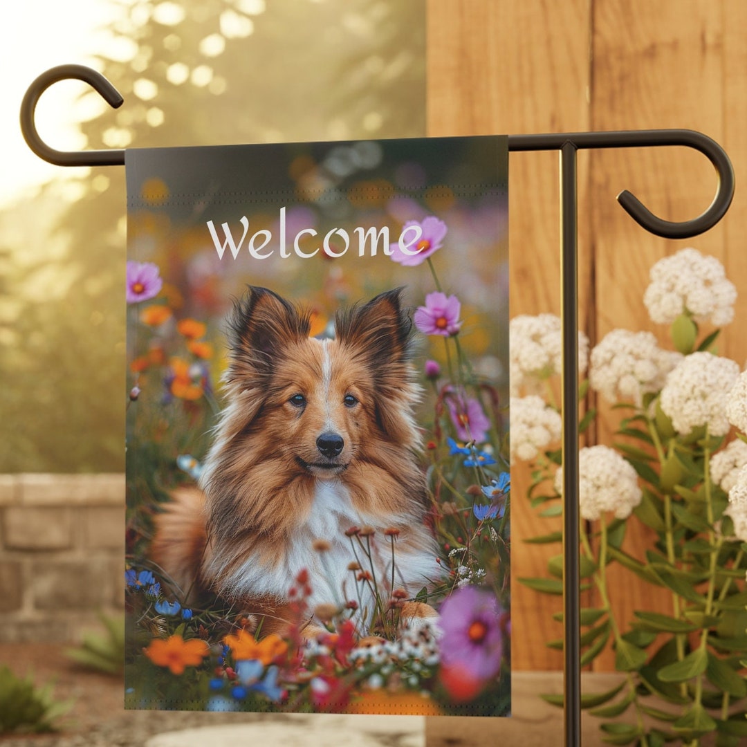 Sheltie Summer Garden & House Banner, Summer Garden Flag, Shetland ...
