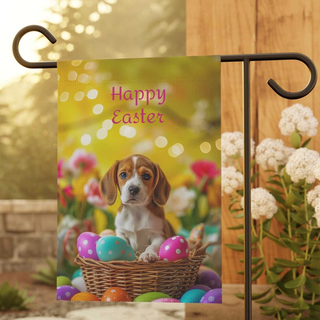 Beagle Puppy Easter Garden & House Banner, 12x18 In, Beagle Garden Flag ...