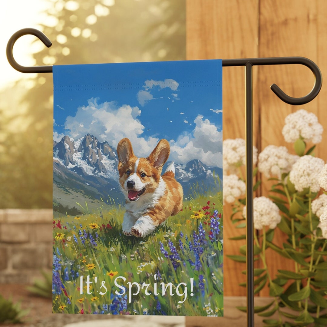 Corgi Spring Garden & House Banner, 12x18 In, Corgi Garden Flag, Corgi ...