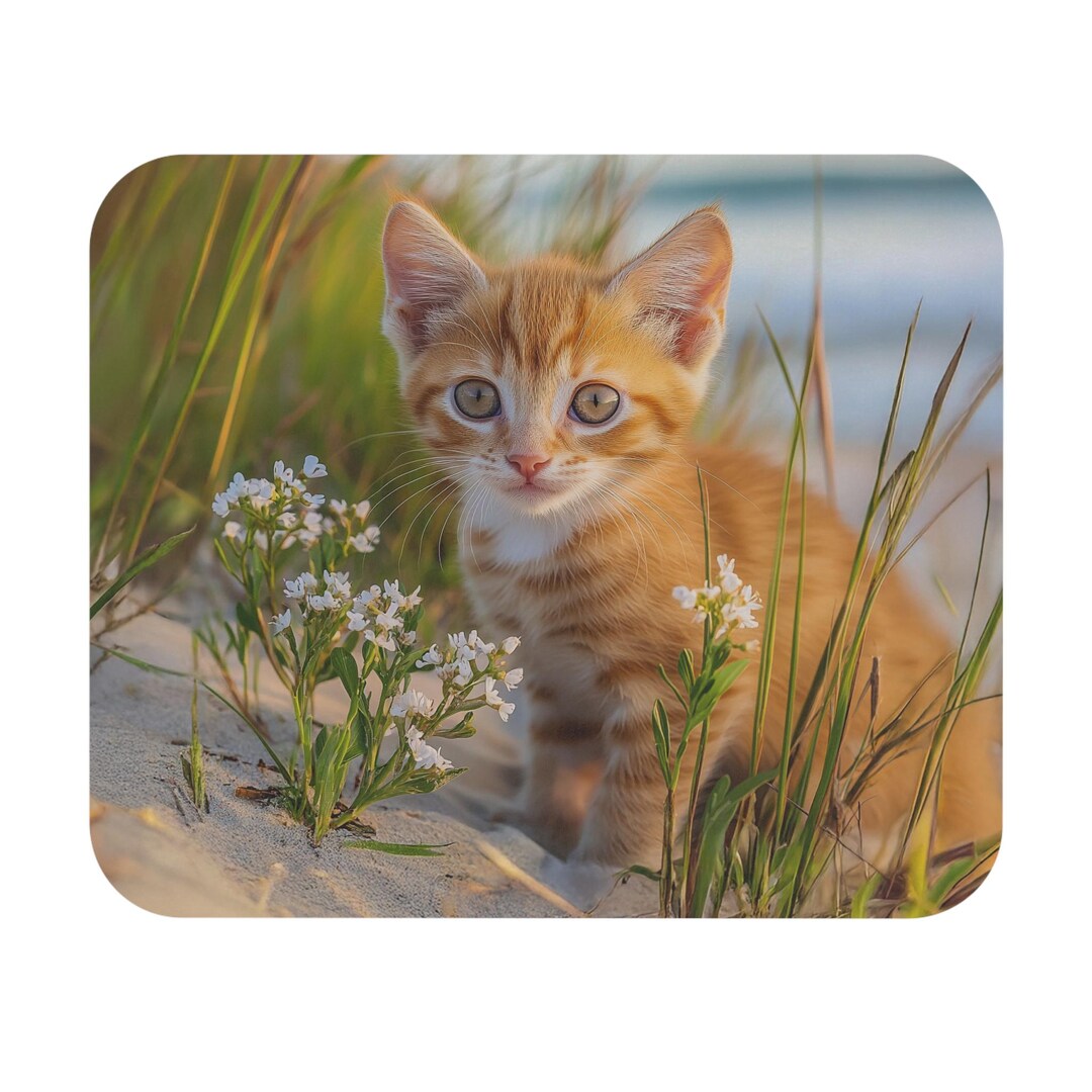 Ginger Tabby Kitten on the Beach Mouse Pad, Ginger Tabby Mouse Pad Gift ...