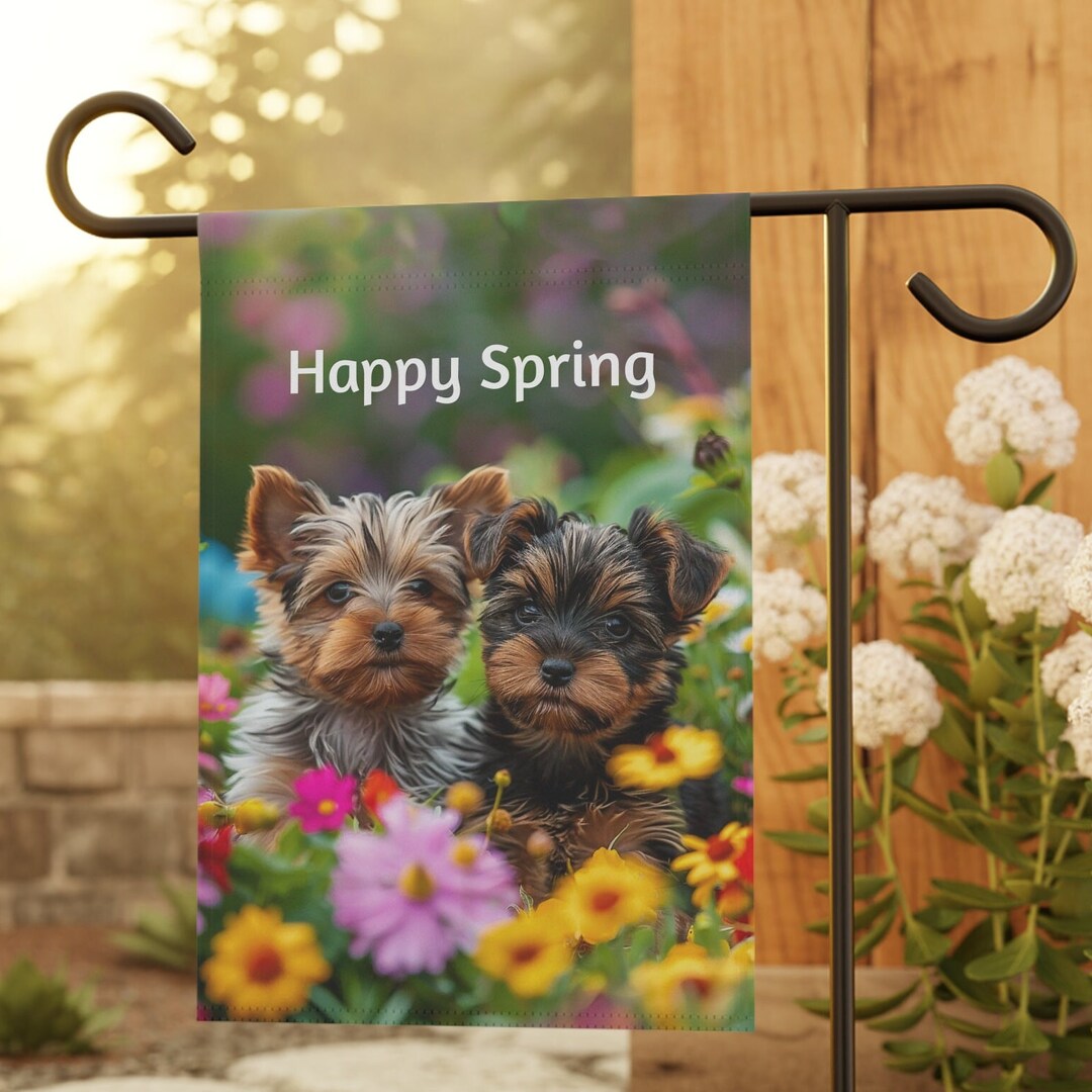 Yorkie Puppies Spring Garden & House Banner, 12x18 In, Yorkie Garden ...