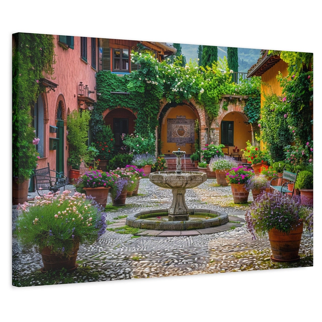 Italian Villa Courtyard With Fountain, Livingroom Decor Gift ...