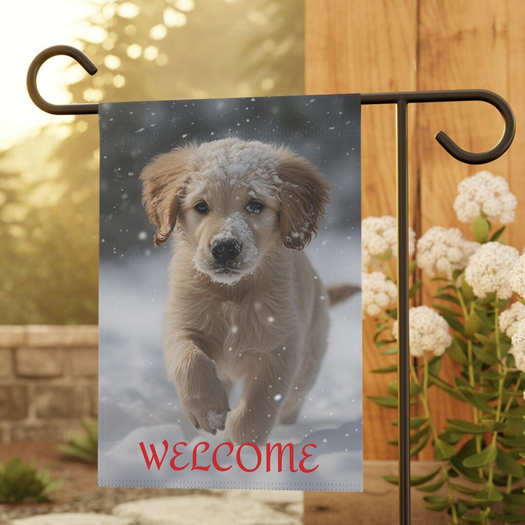 Golden Retriever Garden & House Banner, Golden Winter Garden Flag ...