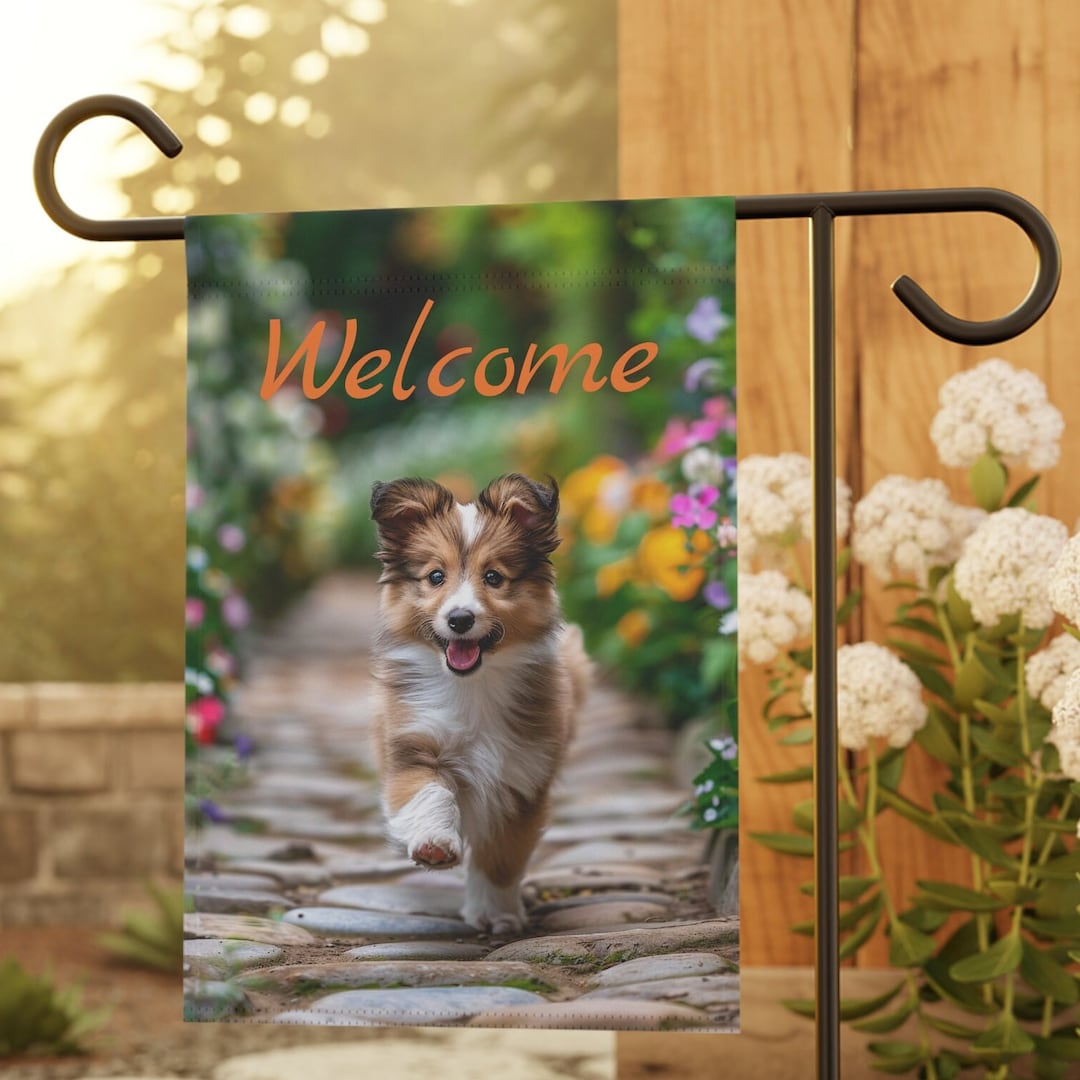 Shetland Sheepdog Puppy Summer Garden & House Banner, 12x18 In, Sheltie ...