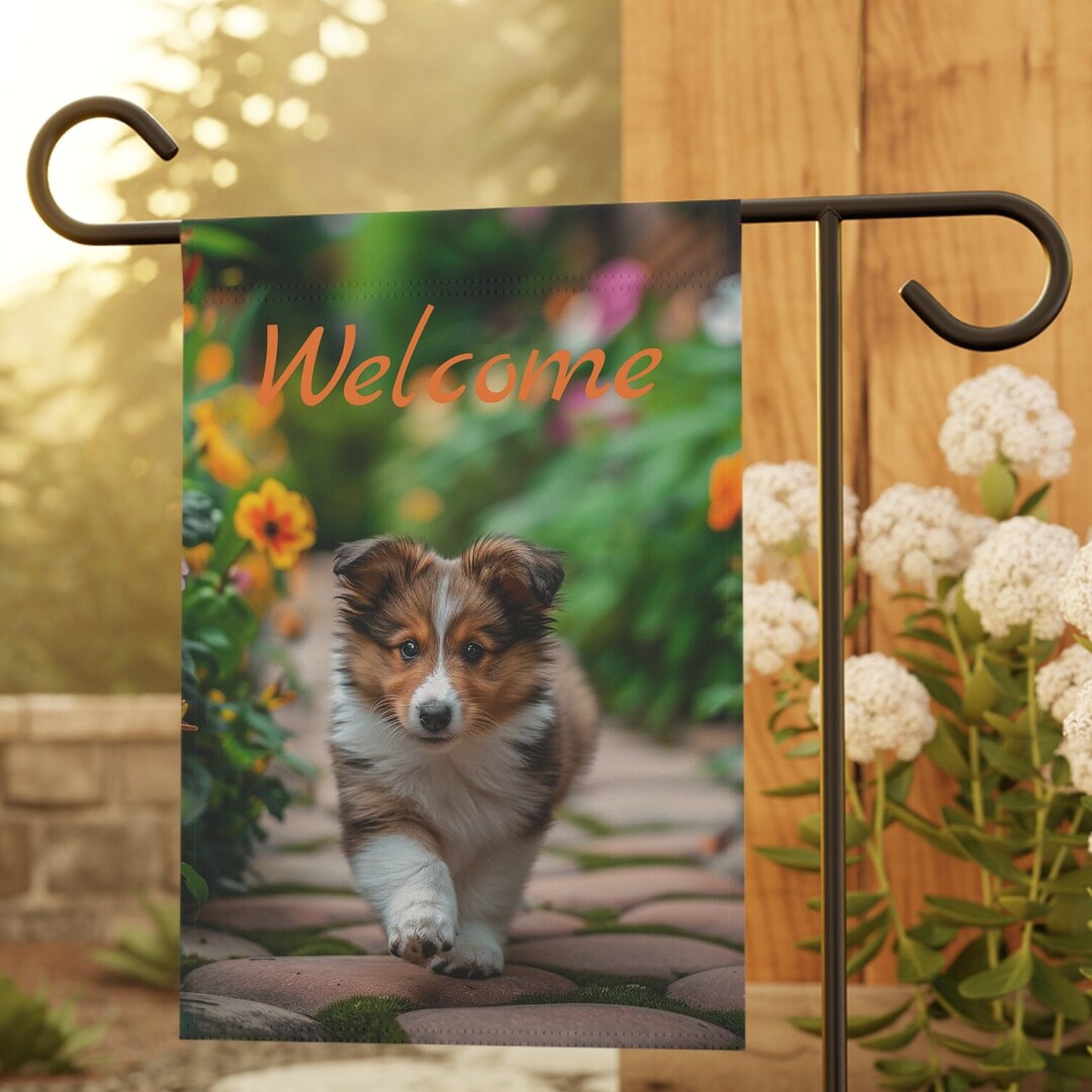 Shetland Sheepdog Puppy Summer Garden & House Banner, 12x18 In, Sheltie ...