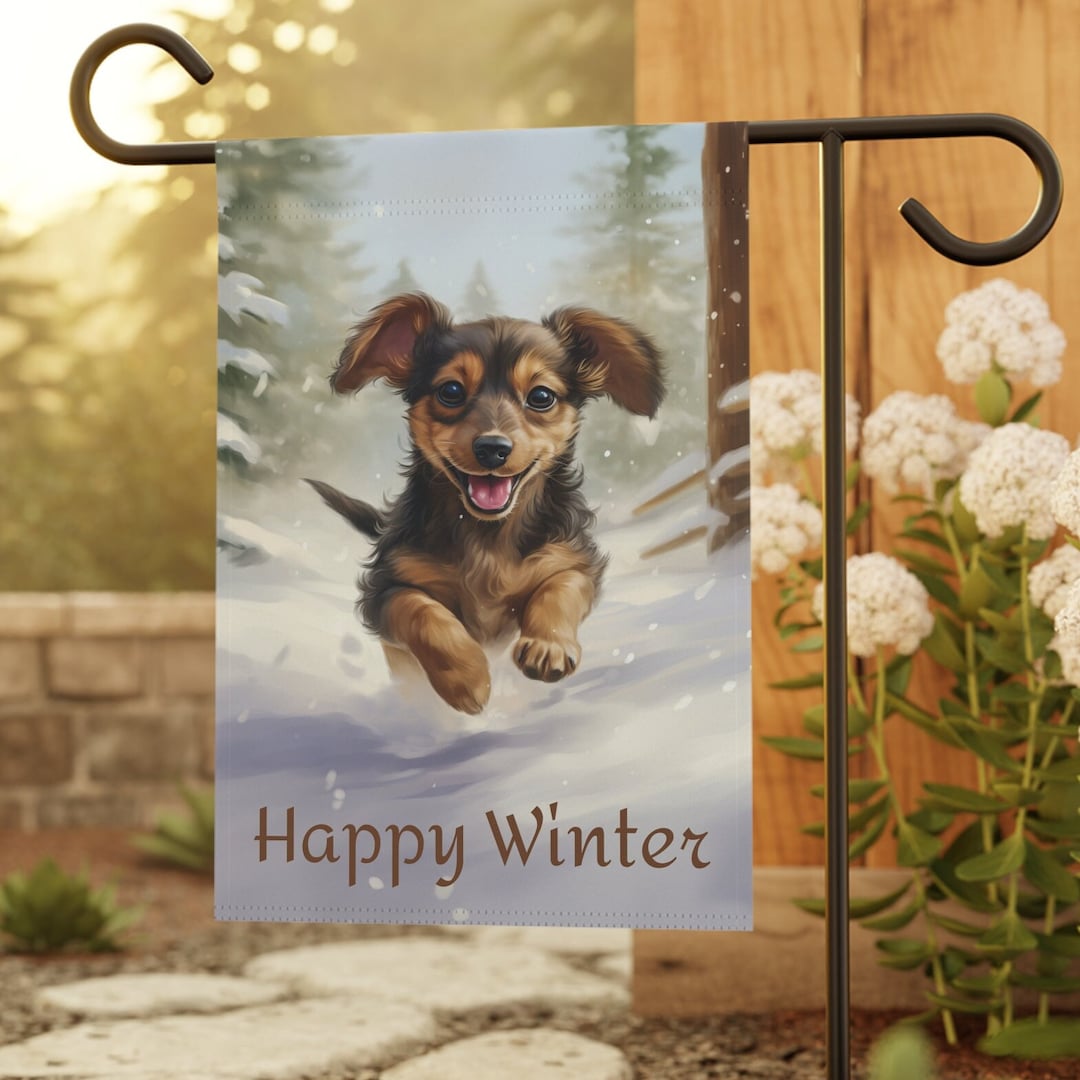 Chiweenie Puppy in Winter Garden & House Banner, Chiweenie Garden Flag ...