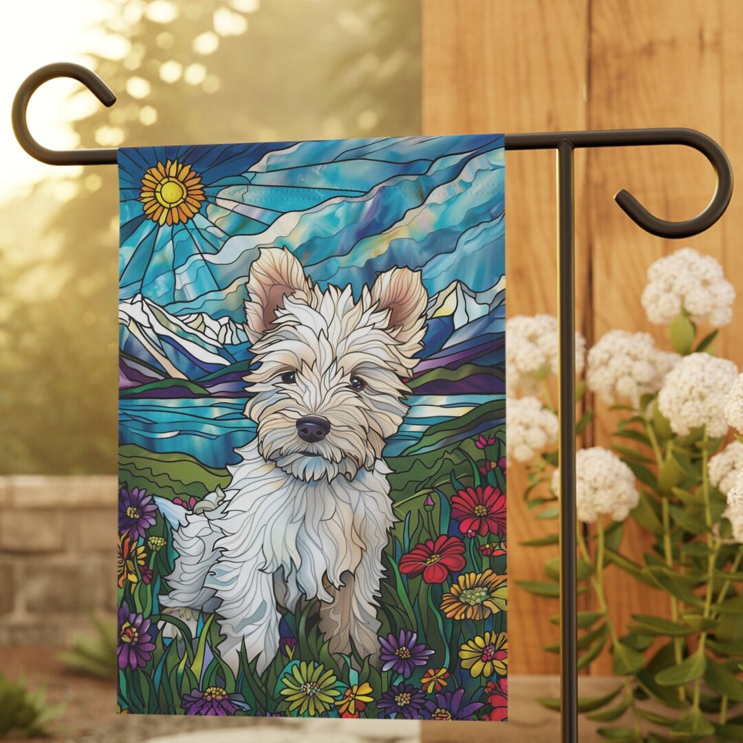 Westie Puppy Stained Glass Style Spring Garden & House Banner, 12x18 In ...